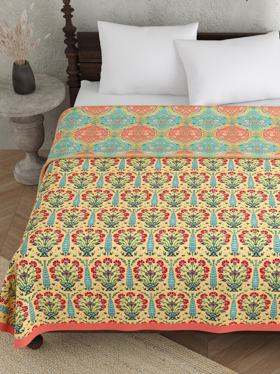 Blue & Yellow Ethnic Motifs AC Room 120 GSM Double Bed Dohar – EverHome Store